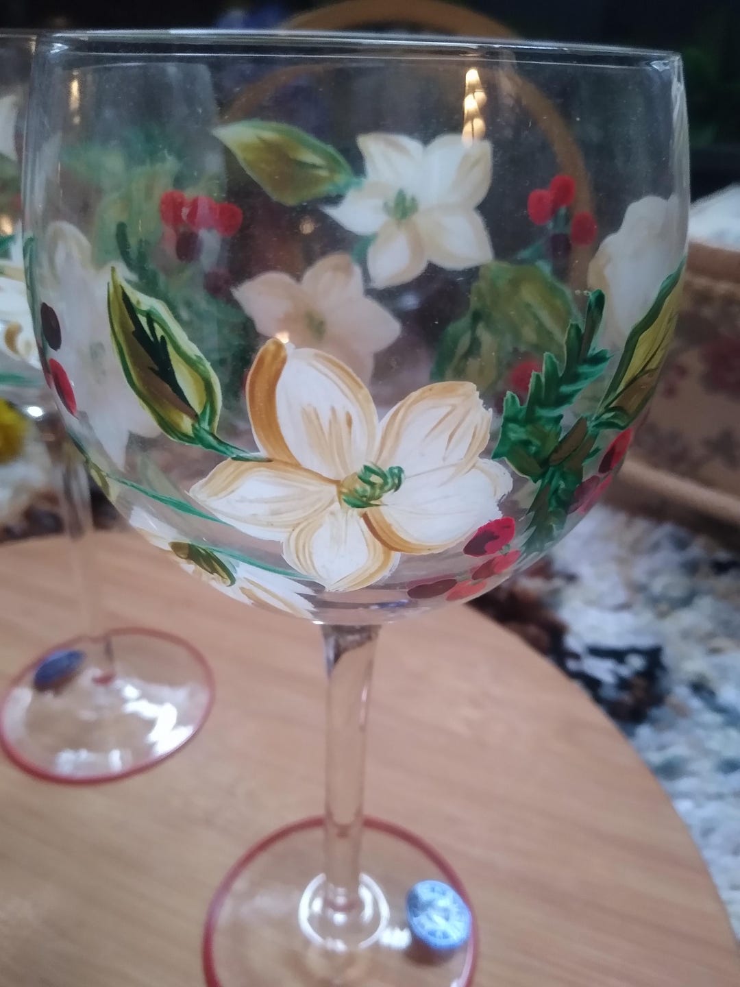 Block Basics Fine Hand-painted Glassware, Set of 4 Stemmed Glasses ...