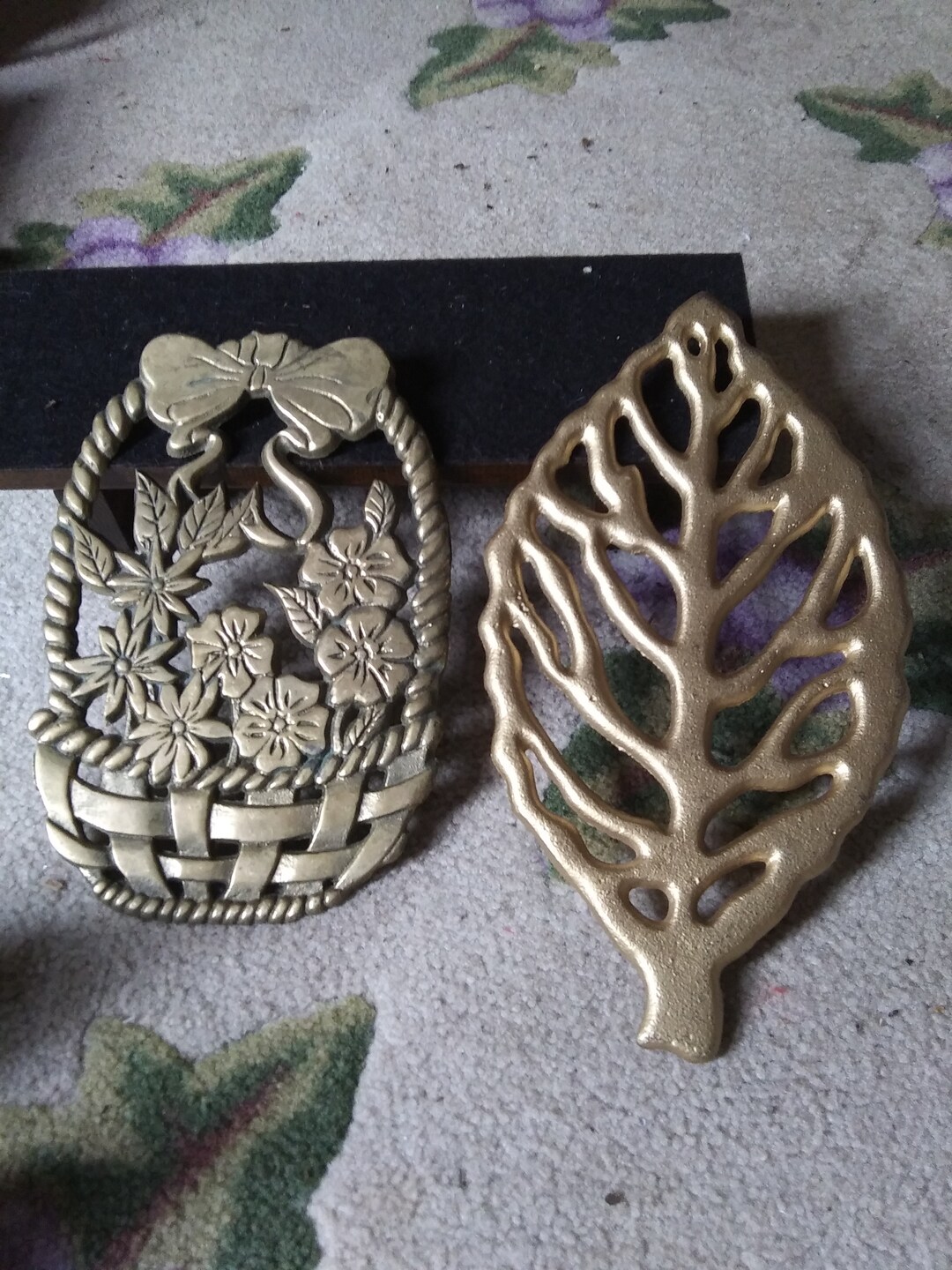 Choice of 2 Gold Metal Trivets, Flower Basket or Leaf - Etsy