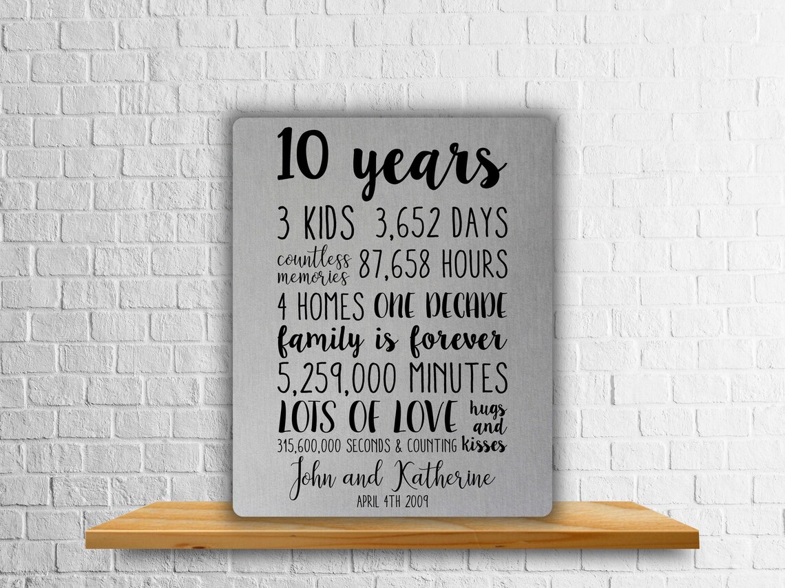 Personalized 10 Year Anniversary Tin Print: Family Stats Decor (digital ...