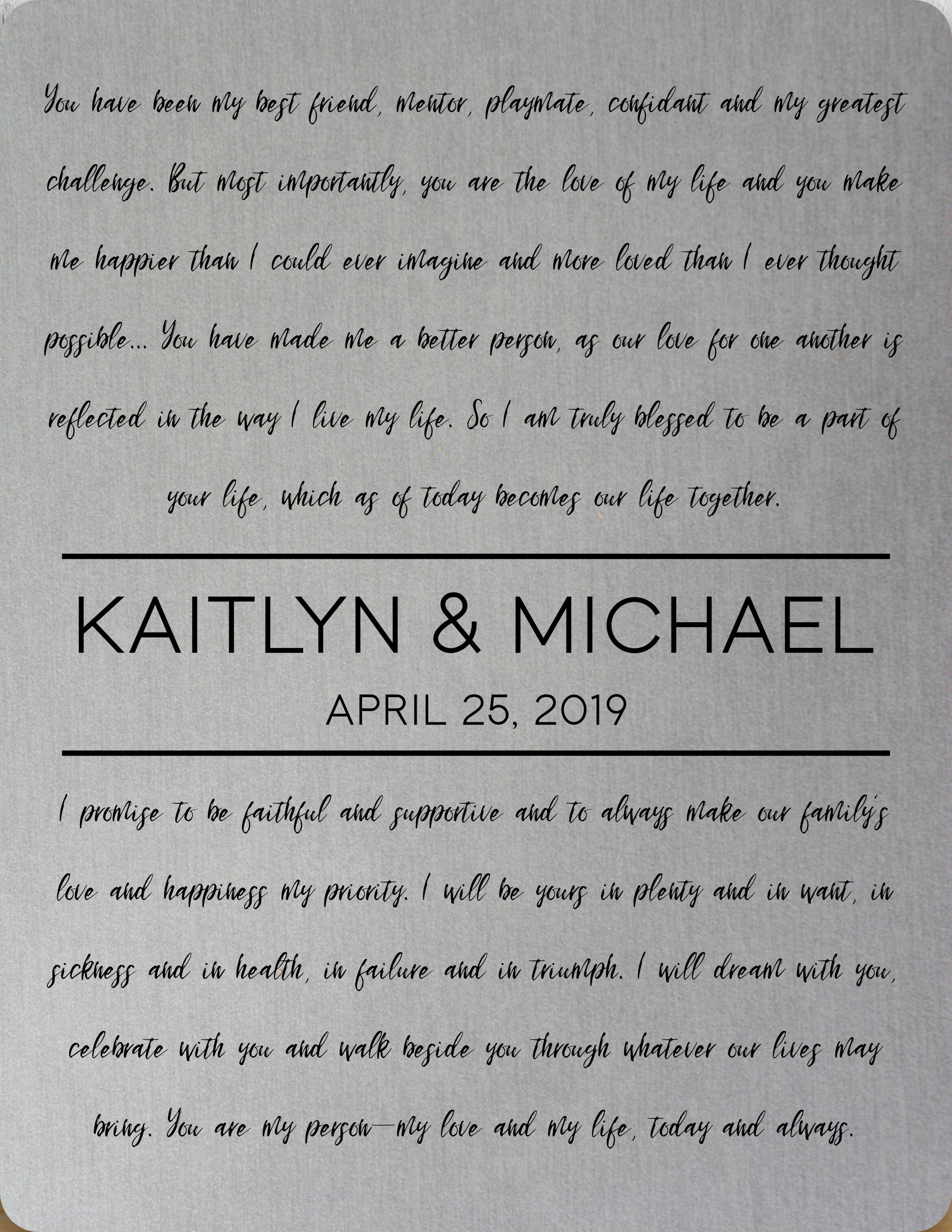 Tin Anniversary Gift Wedding Vows Print Calligraphy Vows | Etsy