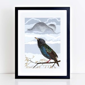 Starling Linocut Print Original Linoprint Bird Art British - Etsy