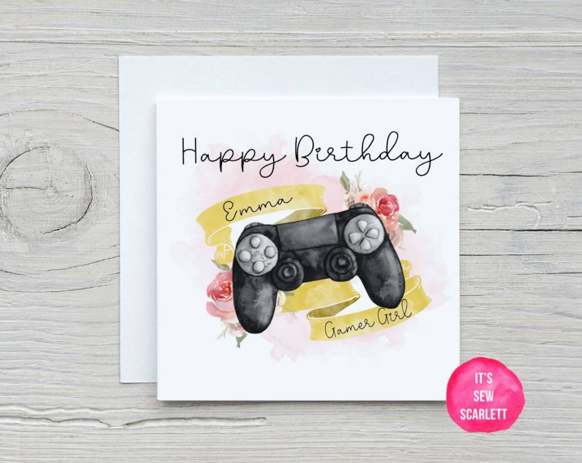 Personalised Happy Birthday Gamer Girl Card 6x6 | Etsy UK