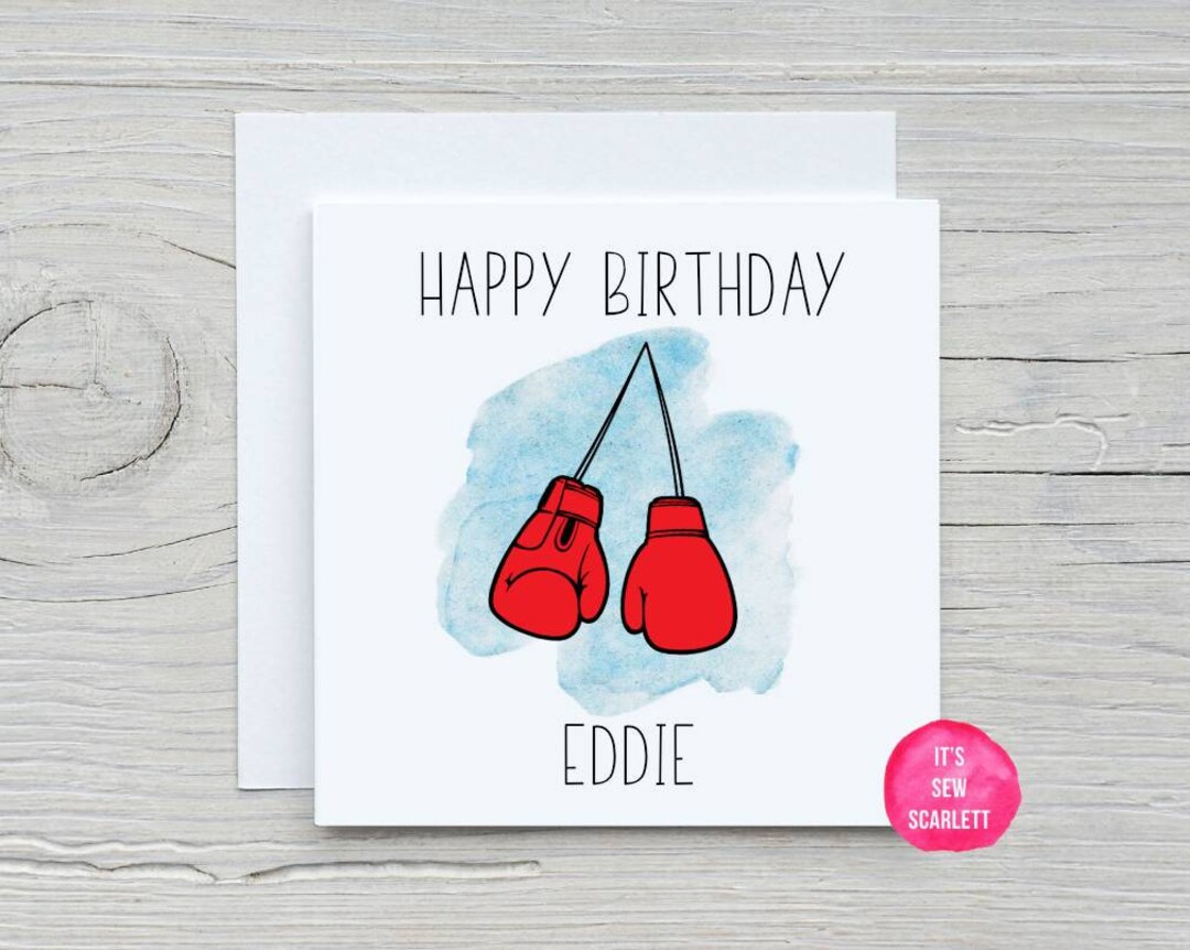 Personalised Birthday Card | Red Boxing Gloves | 6x6" White Linen ...