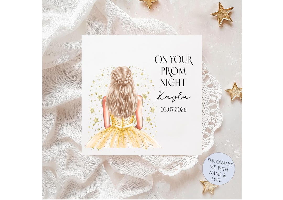 Personalised Prom Princess Card | Glitter Effect Lemon Yellow Dress ...