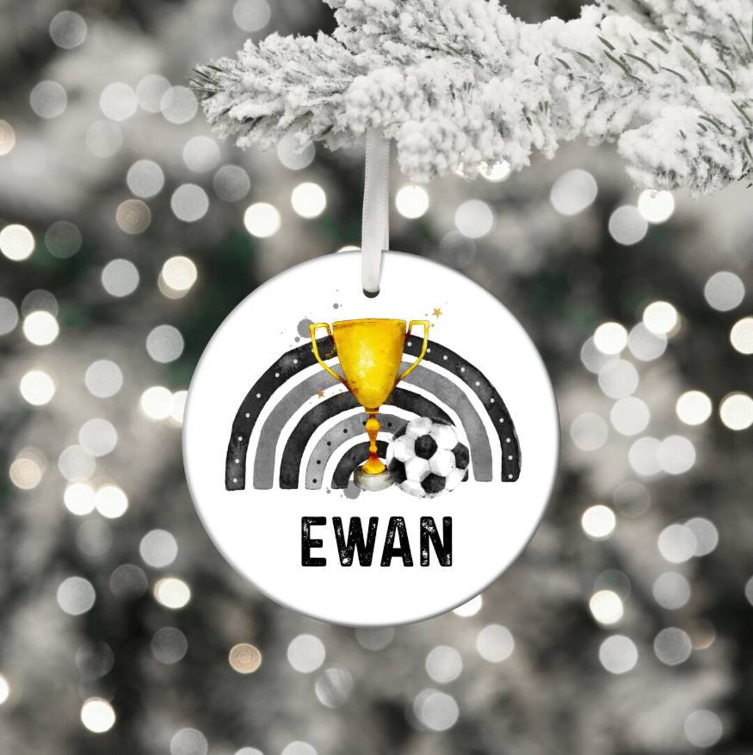 Personalised Christmas Football Rainbow Bauble | Resin or Ceramic ...