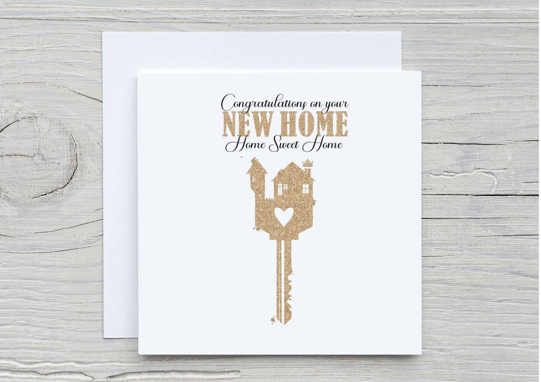 Congratulations on Your New Home Card | Gold Glitter House Key | White ...