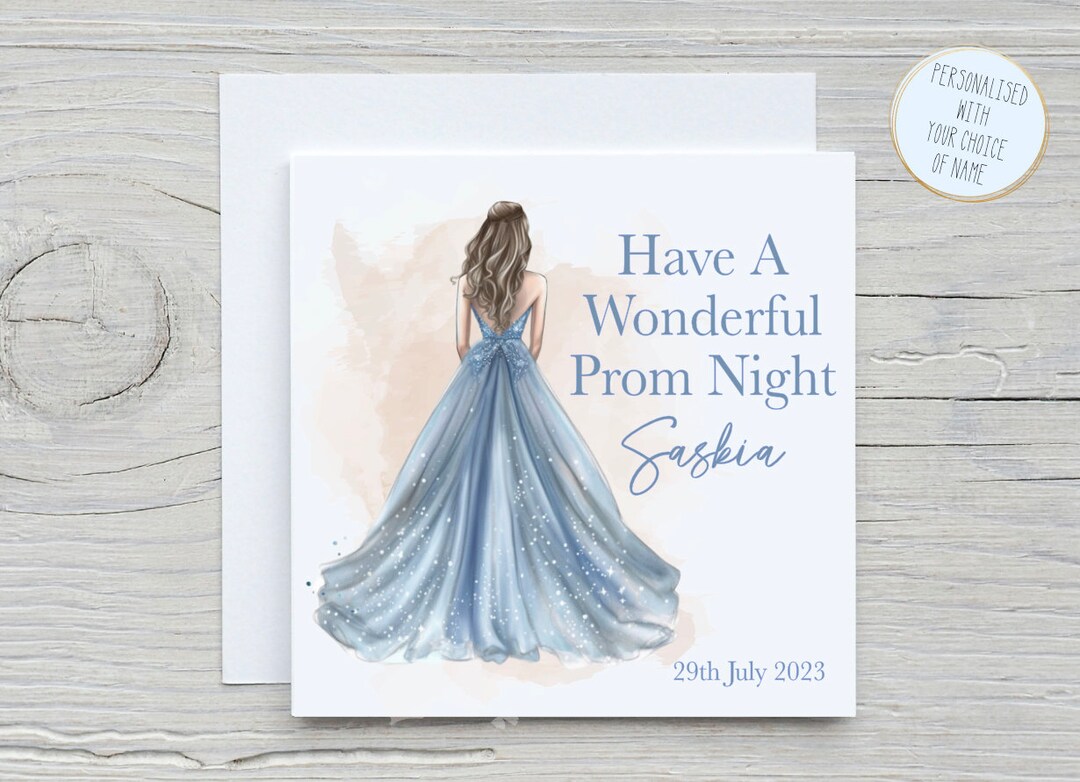 Personalised Prom Princess Card | Powder Blue Dress & Peach | Lighter ...