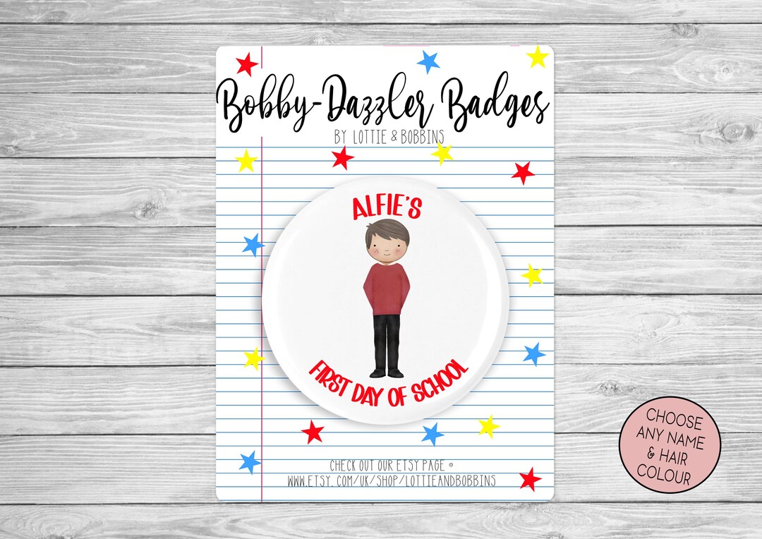 Personalised on Your First Day Badge | Back to School 2024 | Red Jumper ...