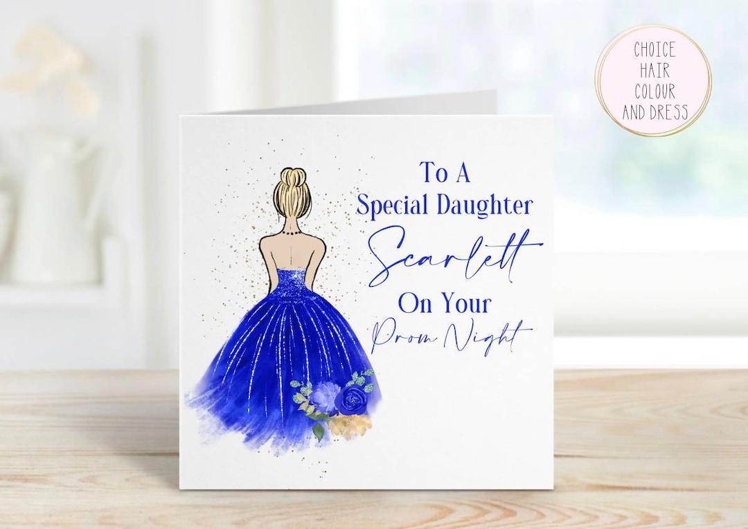 Personalised Prom Princess Card | Glitter Royal Blue | Choice of Hair ...