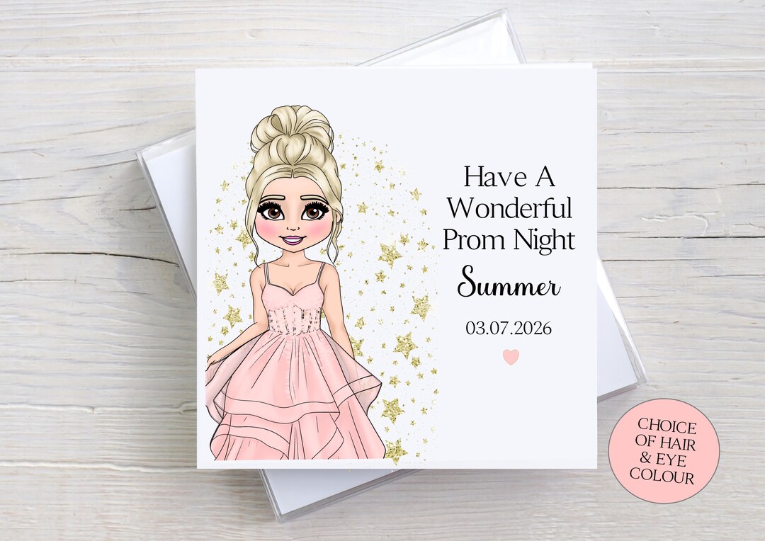 Personalised Prom Princess Girl Card | Baby Pink Dress | 6x6" Linen ...