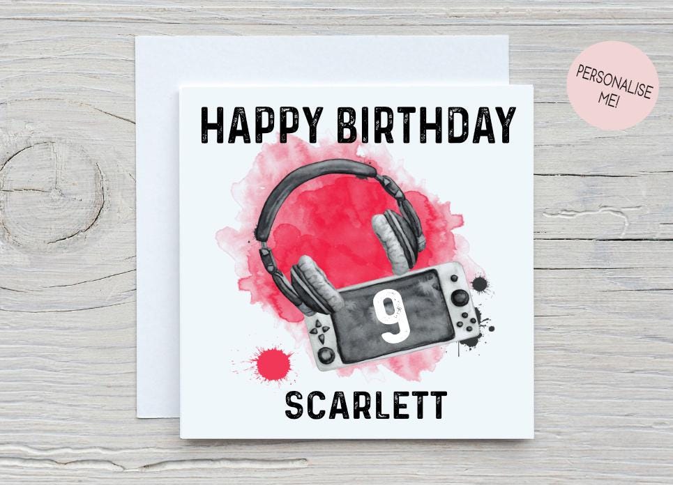 Personalised Happy Birthday Game Controller & Headset Card | 6x6" White ...