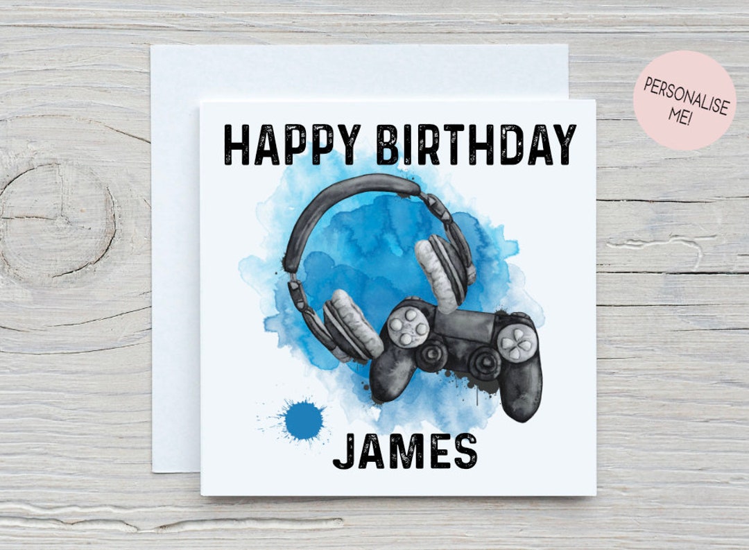 Personalised Happy Birthday Controller & Headset Card | 6x6" White ...