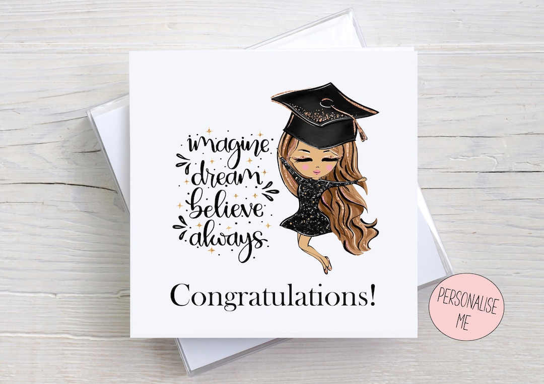 Congratulations Graduation Card | Graduate Girl | 6x6" Linen White ...