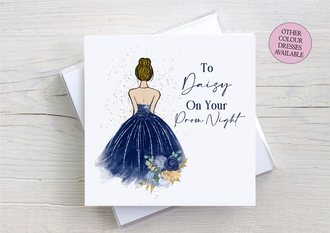 Personalised Prom Princess Card | Glitter Effect Navy Blue | 6x6" White ...
