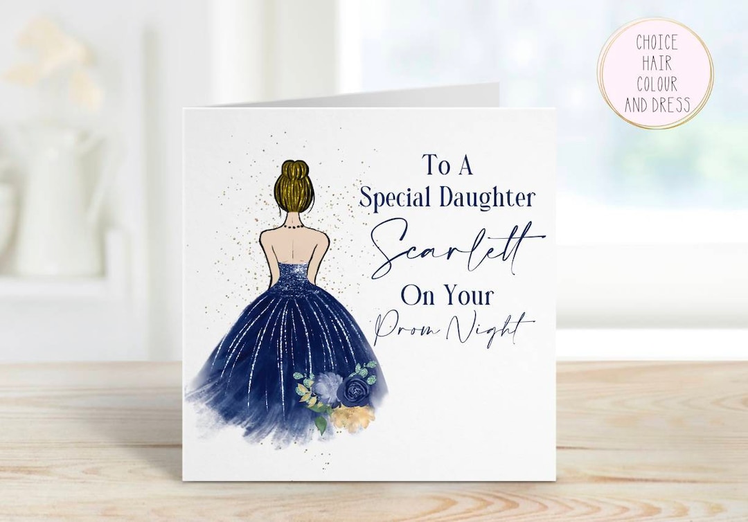 Personalised Prom Princess Card | Glitter Navy Blue | Choice of Hair ...