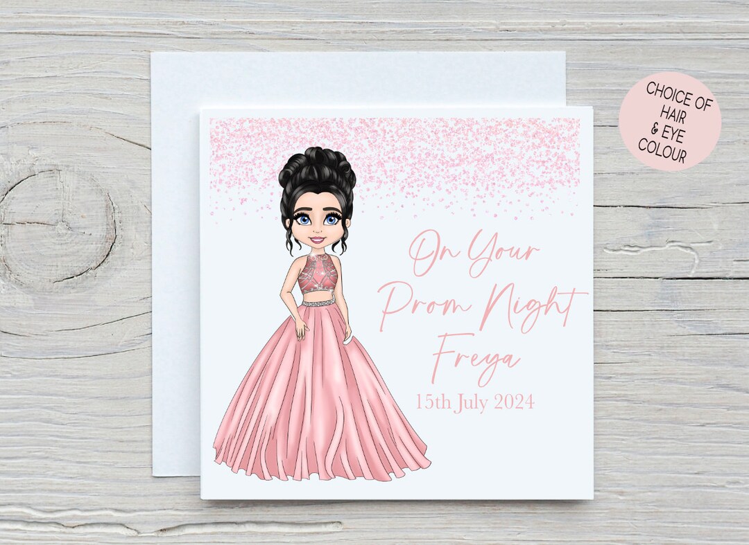 Personalised Prom Princess Card | Baby Pink Sparkle Ballgown Dress ...