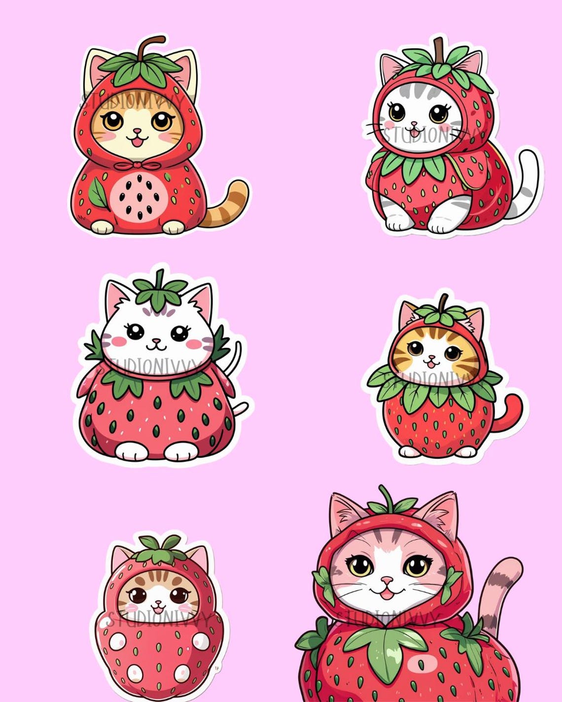 Strawberry Kittens Digital Stickers, Goodnotes Stickers, Cute Spring ...