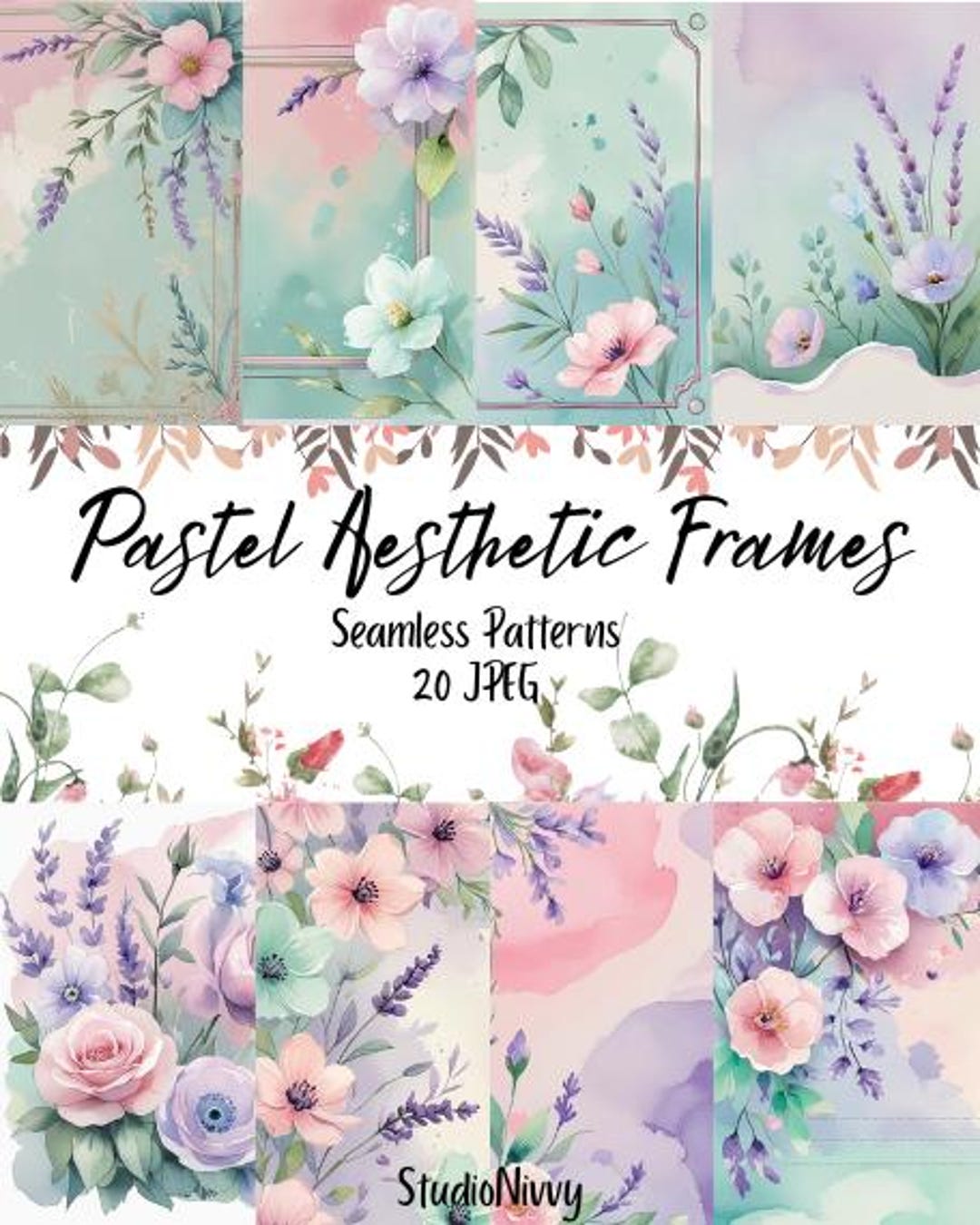 Pastel Aesthetic Floral Frames With Soft Pink, Lavender, Mint, and Baby ...