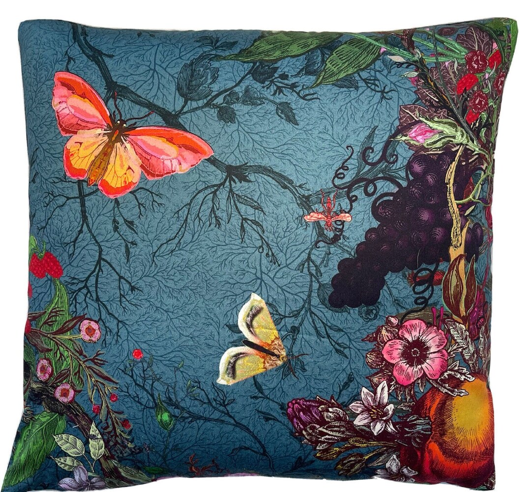 Blue Cushion Cover Timorous Beasties Fabric Printed Cotton Bloomsbury ...