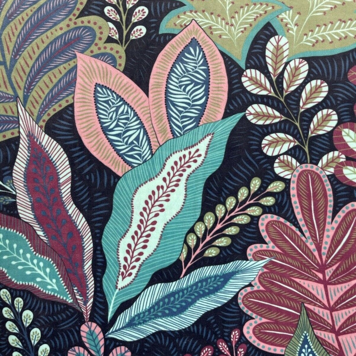 Blue Velvet Fabric Botanical Garden Forest Art Autumn Fall Leaf Design ...