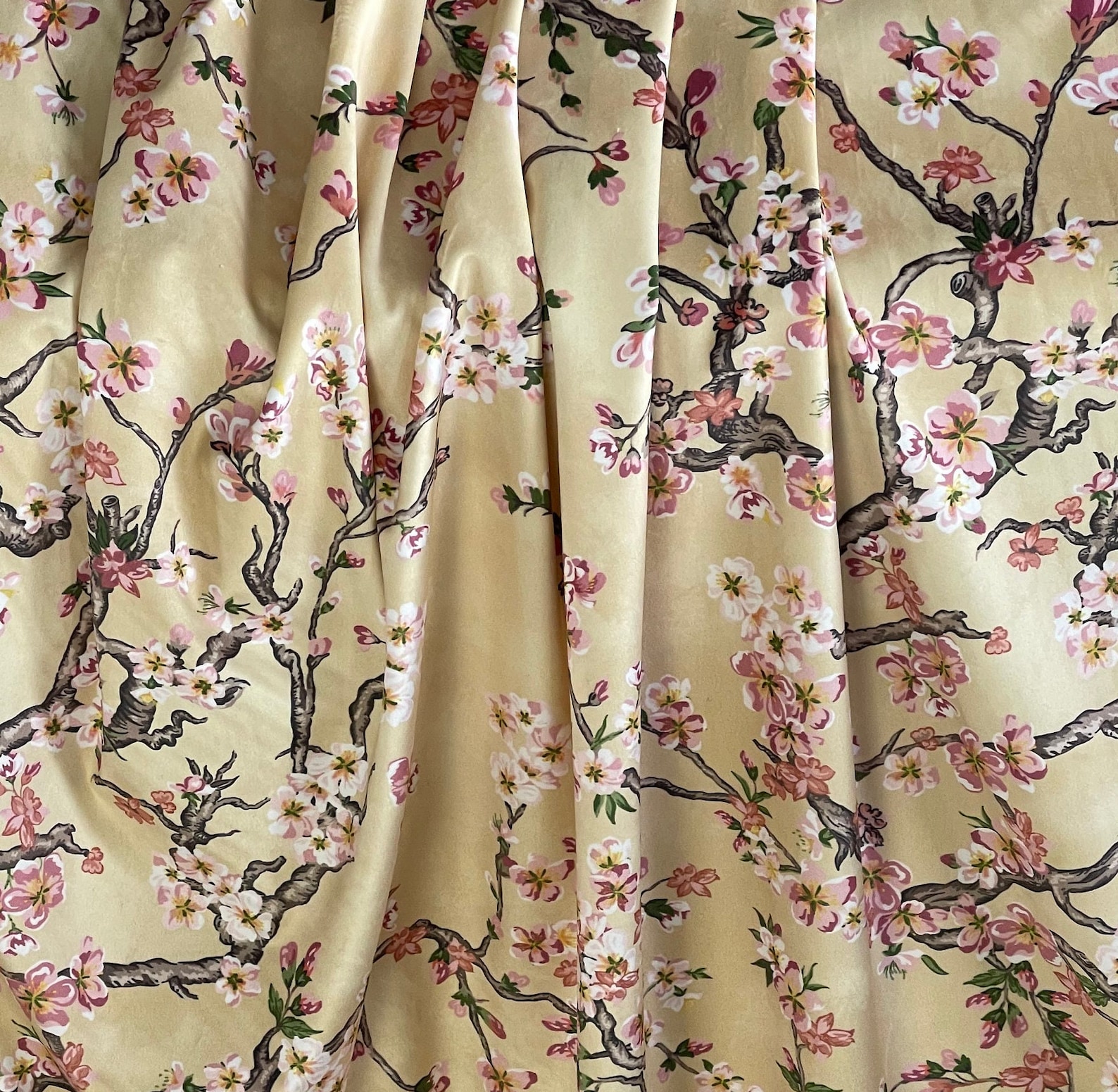 Van Gogh Cherry Blossom Light Yellow Velvet Fabric Sold by Meter ...