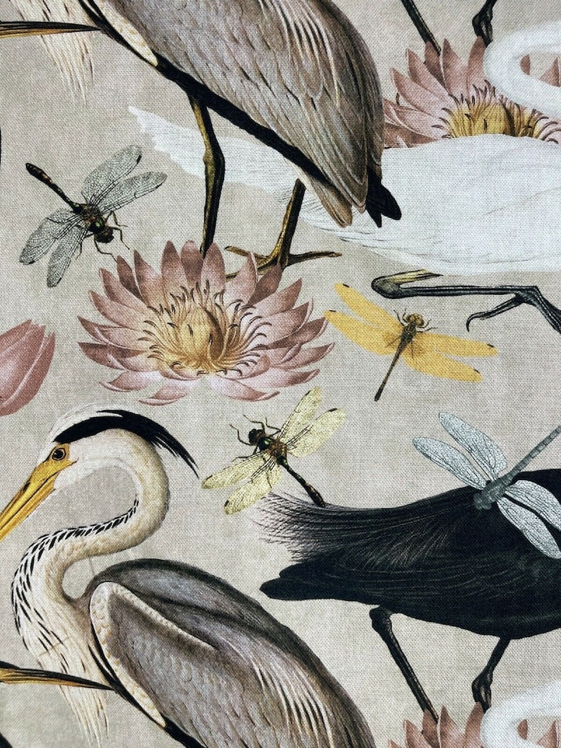 Herons Birds Cotton Fabric: Japanese Romantic Design by Metre - Etsy