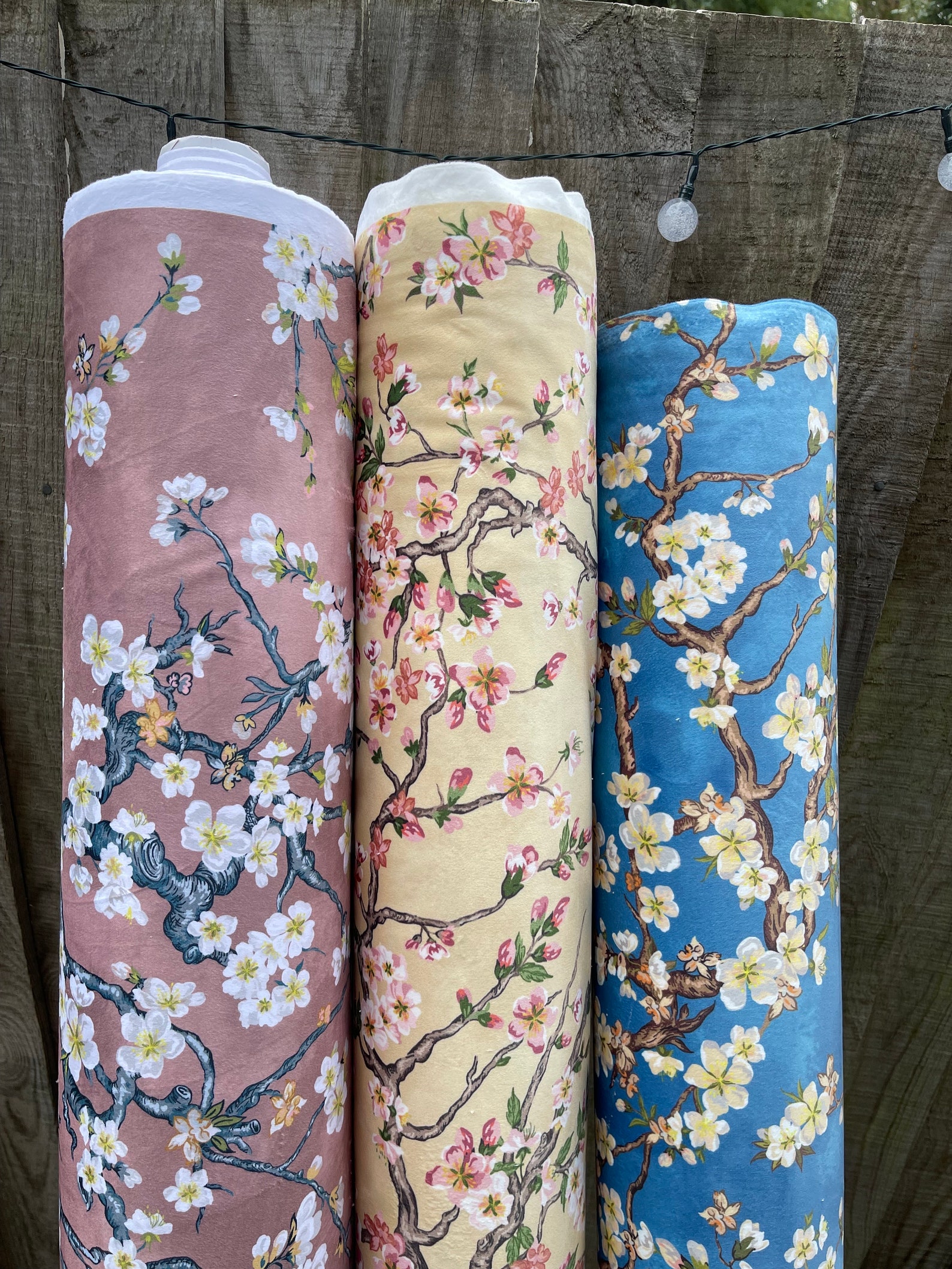 Van Gogh Cherry Blossom Light Yellow Velvet Fabric Sold by Meter ...