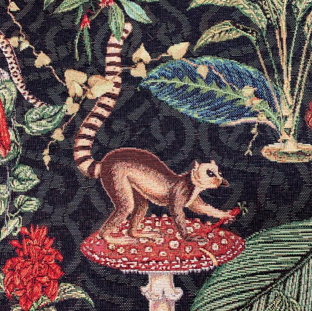Jungle Kingdom Black Woven Upholstery Fabric Animals Zebra Leopard ...