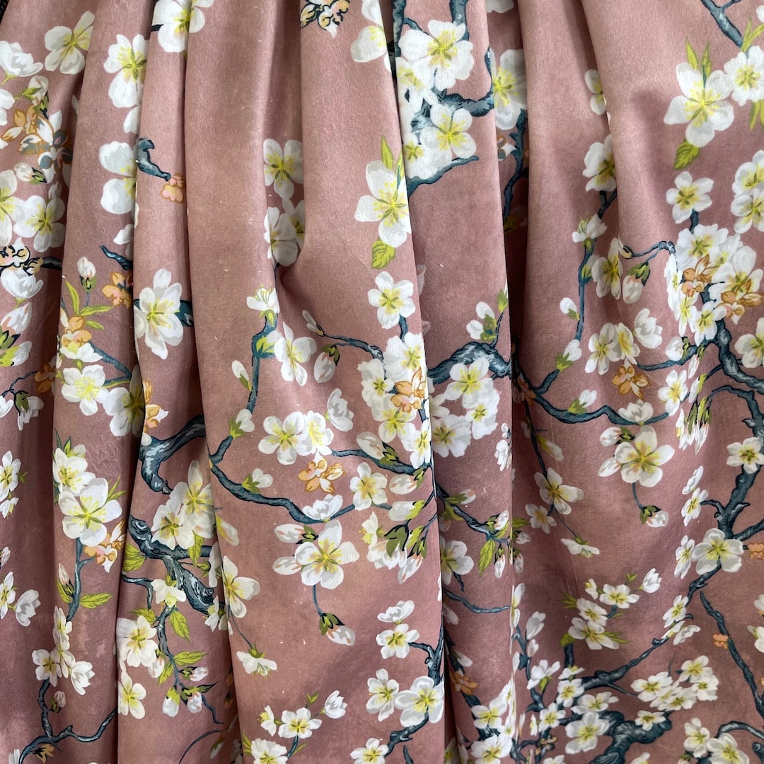 Van Gogh Cherry Blossom Pink Velvet Fabric Sold by Meter Painting ...