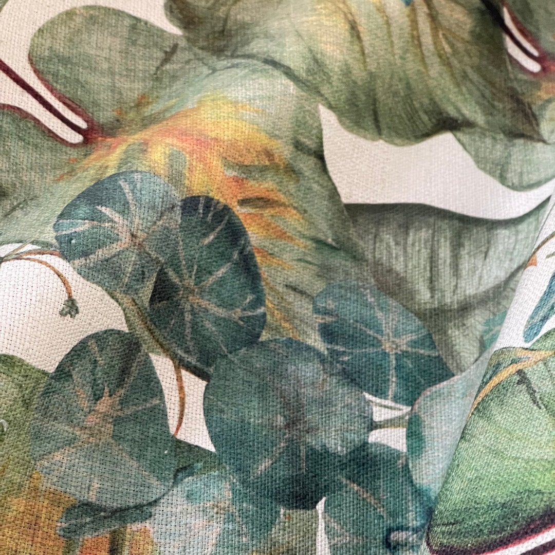 Botanical Fabric by Meter / Tropical Oasis / Houseplants Leaves Printed ...