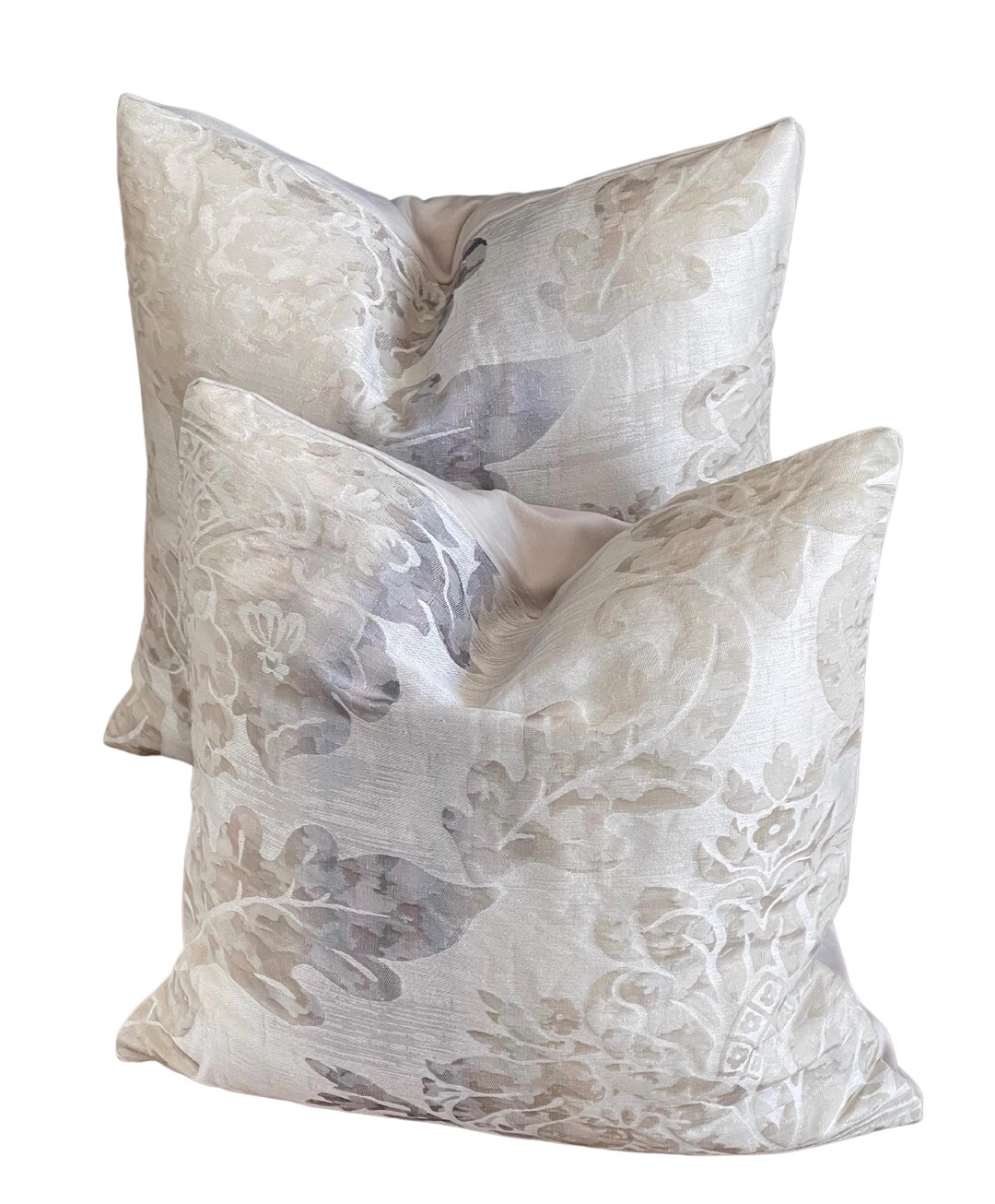 Grey Silver Cushion Cover Colefax & Fowler Damask Fabric Clarendon Silk ...