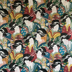 Geisha Velvet Fabric by Metre Asia Oriental Woman Panel Green Blue Red ...
