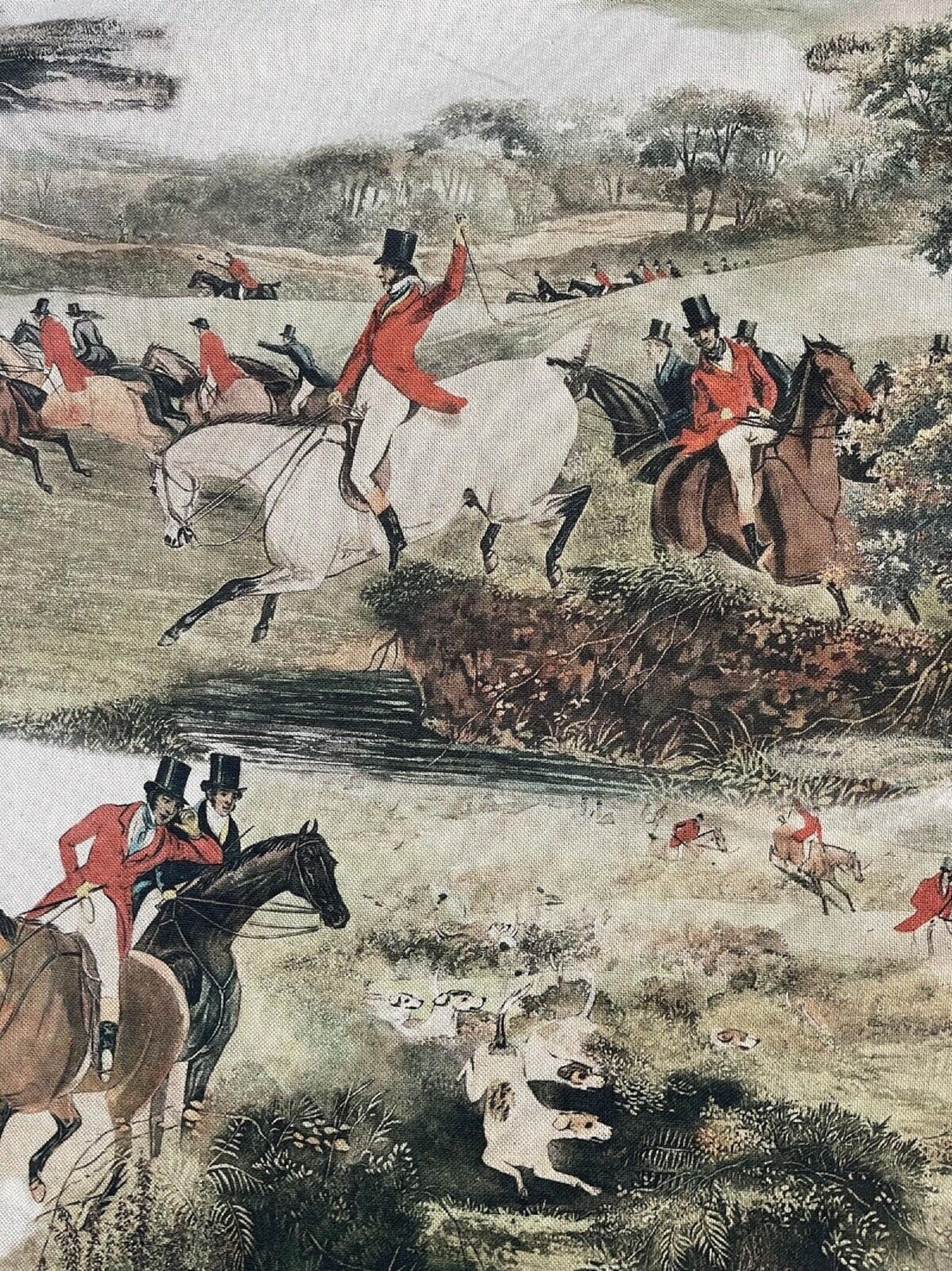 Hunting Season Printed Cotton Fabric Horses Dog Fox Landscape Forest ...