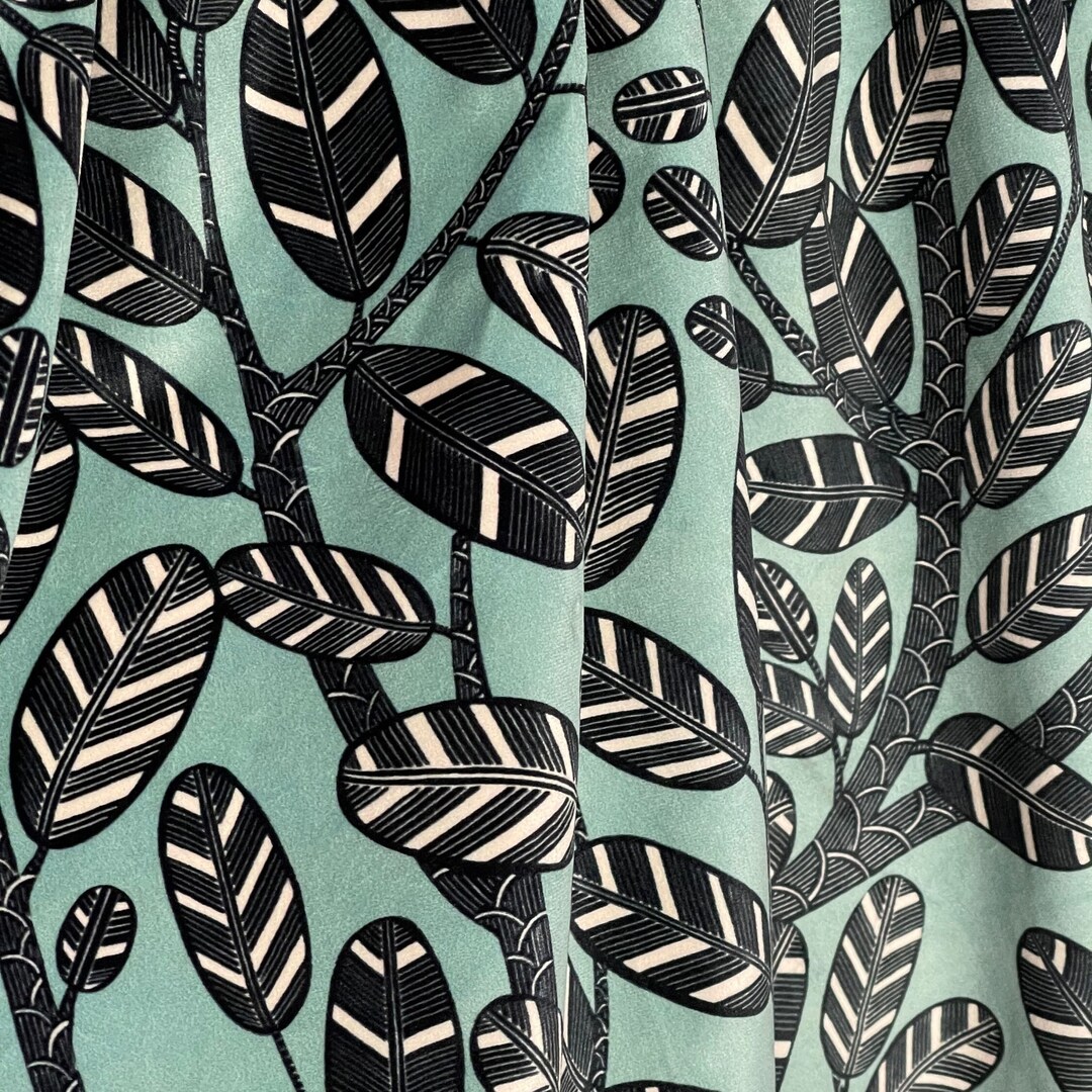 Duck Egg Velvet Fabric / Art Deco Sewing Material / Feathers Leaves ...