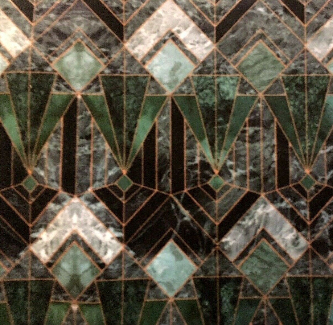 Diamonds Printed Velvet Fabric Art Deco Marble Anthracite Green ...
