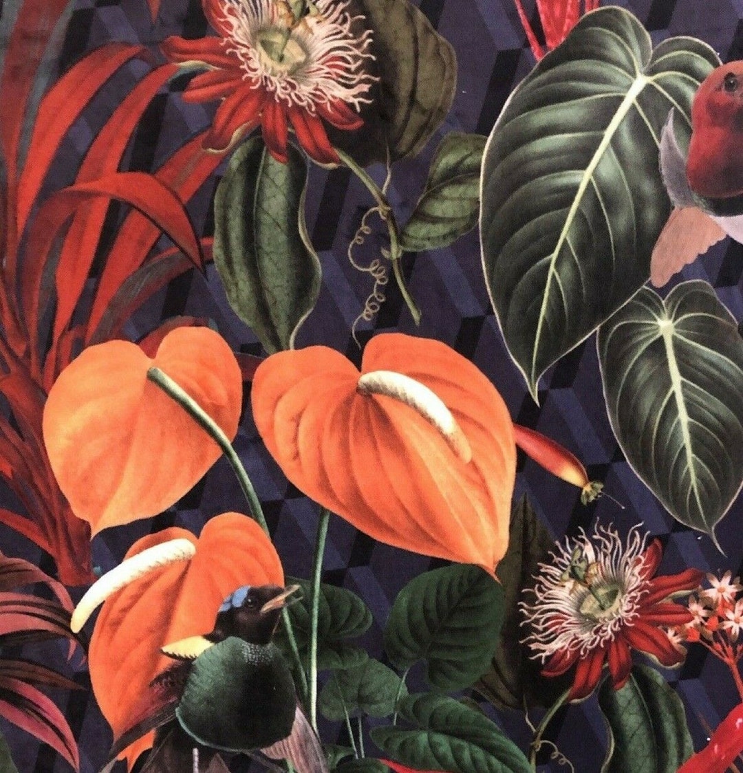Deep Jungle Upholstery Printed Velvet Fabric Floral Material Green ...