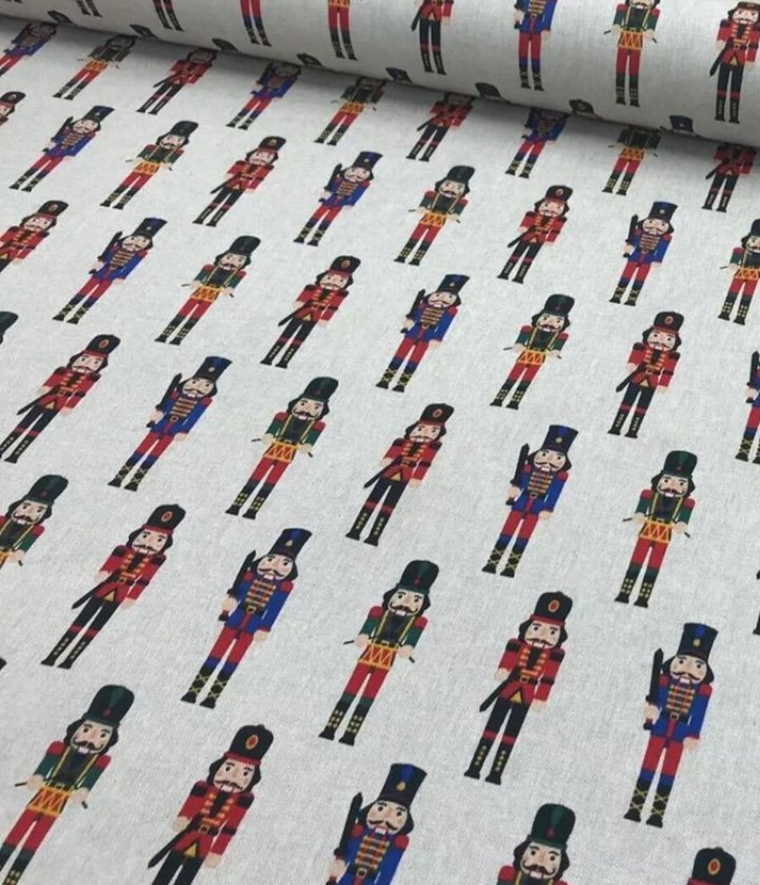 Nutcracker Grey Printed Linen Look Fabric Toy Soldiers for Curtains ...