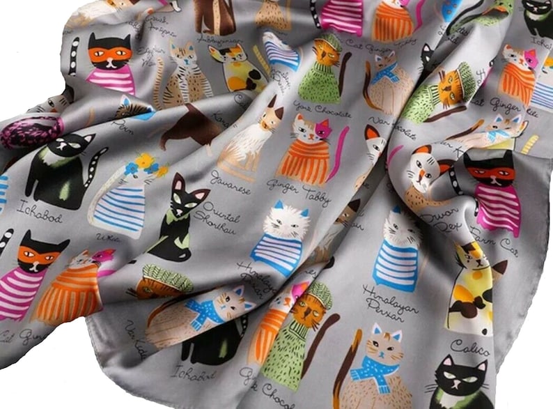 Cats Scarf Silk Ladies Classic Elegant Fashionable Designers | Etsy