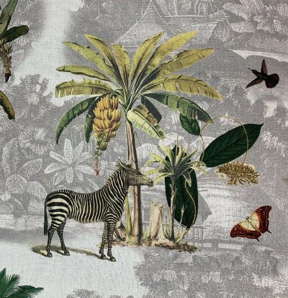 Botanical Green Palm Tree Animals Safari Elephant Zebra | Etsy UK