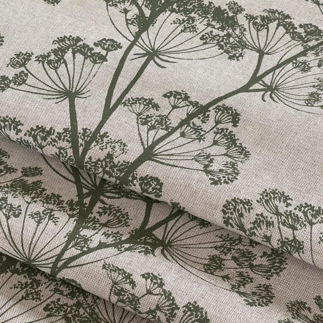 Cow Parsley Print Cotton Linen Look Fabric – Olive Green Oatmeal Floral ...