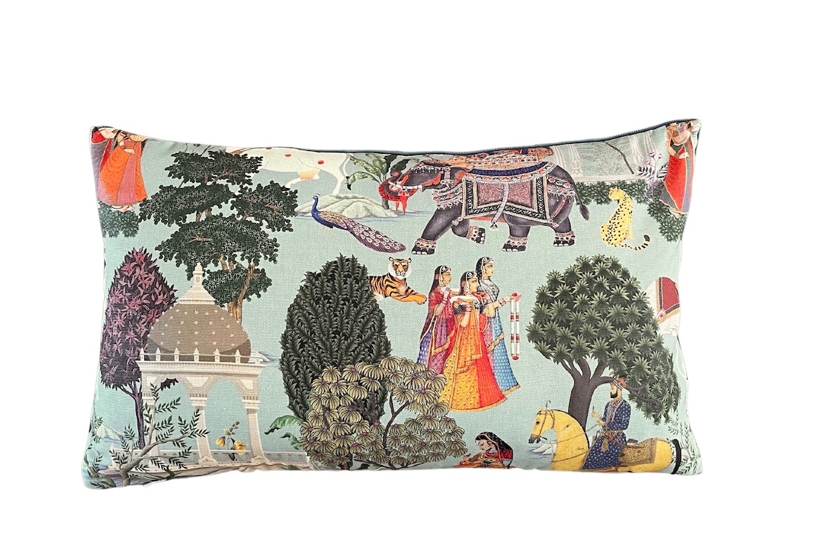 Regalia Cushion Cover Indian-inspired Print With Maharaja Horses, Cows ...