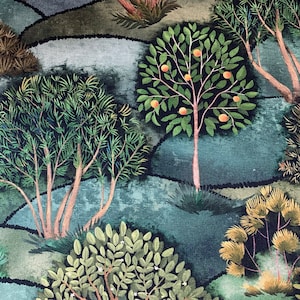 Hills Apple Trees Forest Art Craft Printed Cotton Fabric Home Decor ...