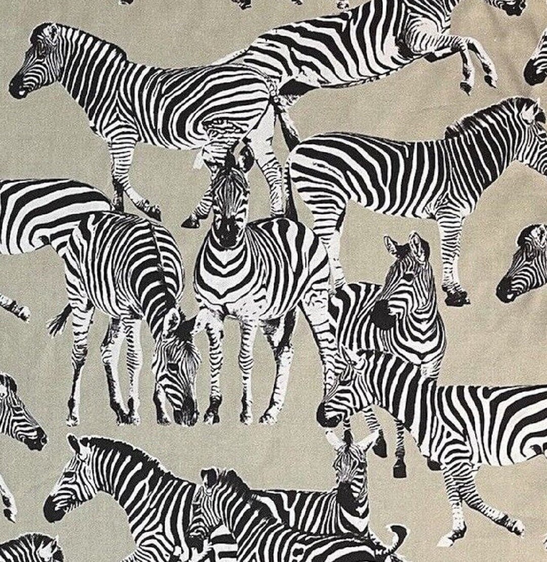 Zebra Cotton Fabric by Metre Animal Print Beige Black White Horse ...