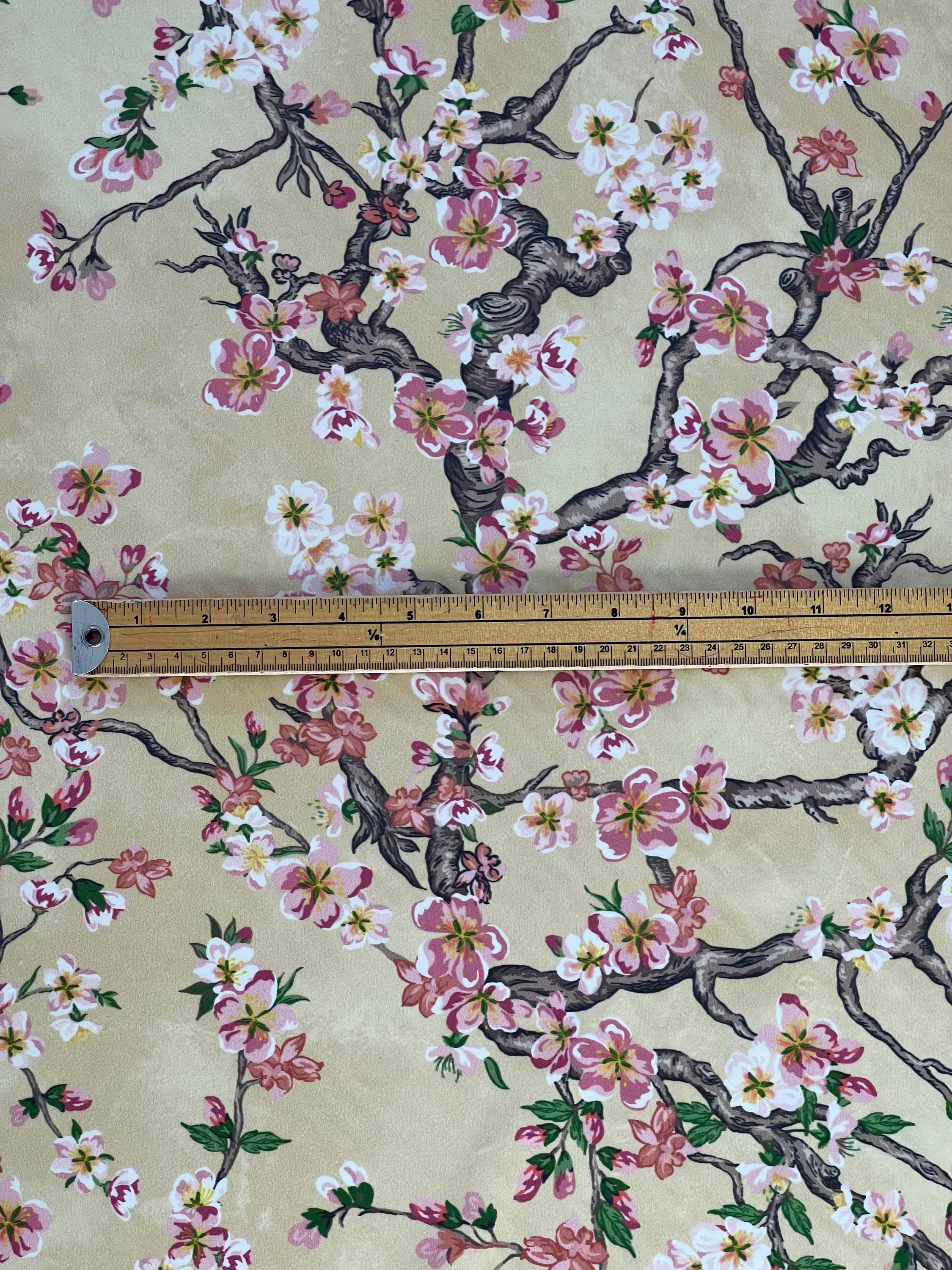 Van Gogh Cherry Blossom Light Yellow Velvet Fabric Sold by Meter ...