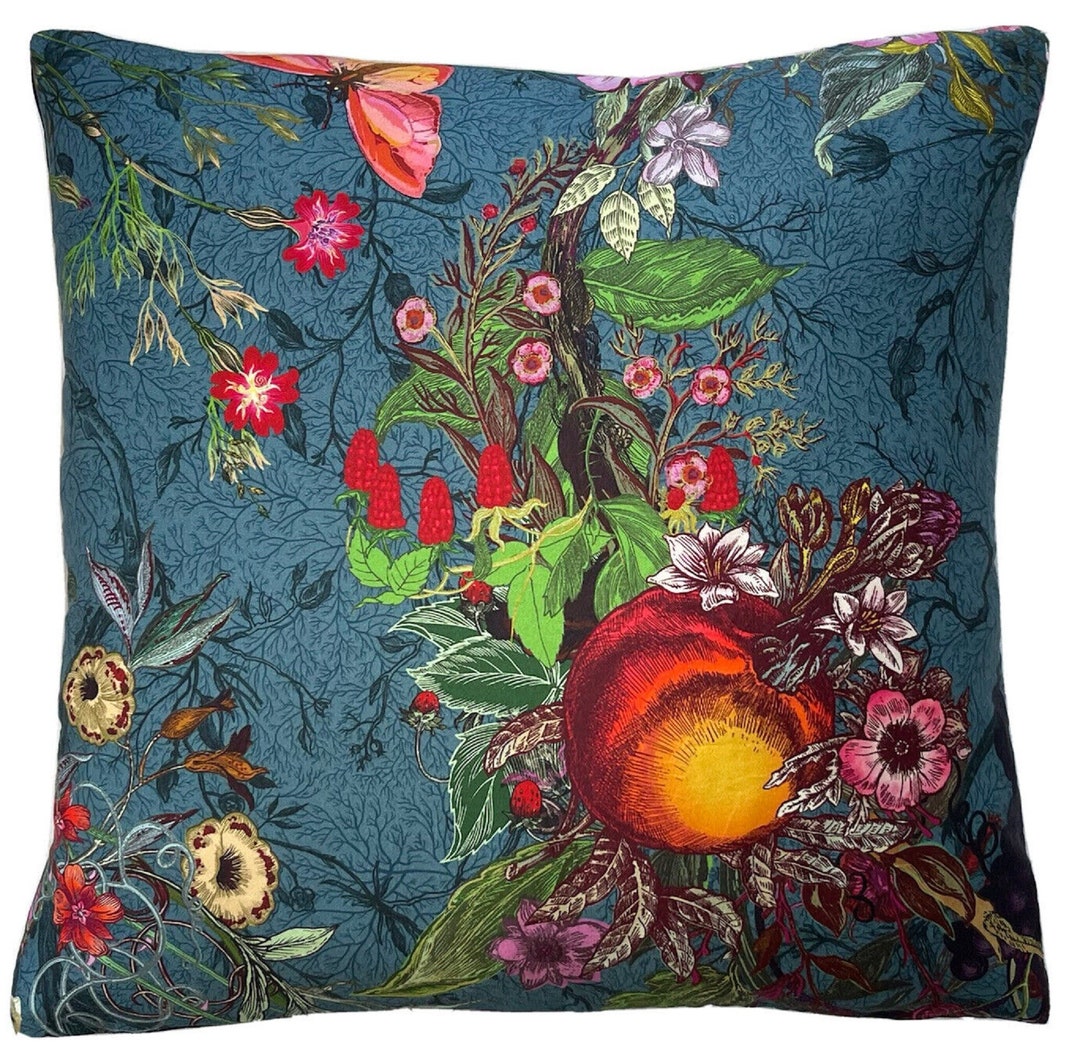 Blue Cushion Cover Timorous Beasties Fabric Printed Cotton Bloomsbury ...