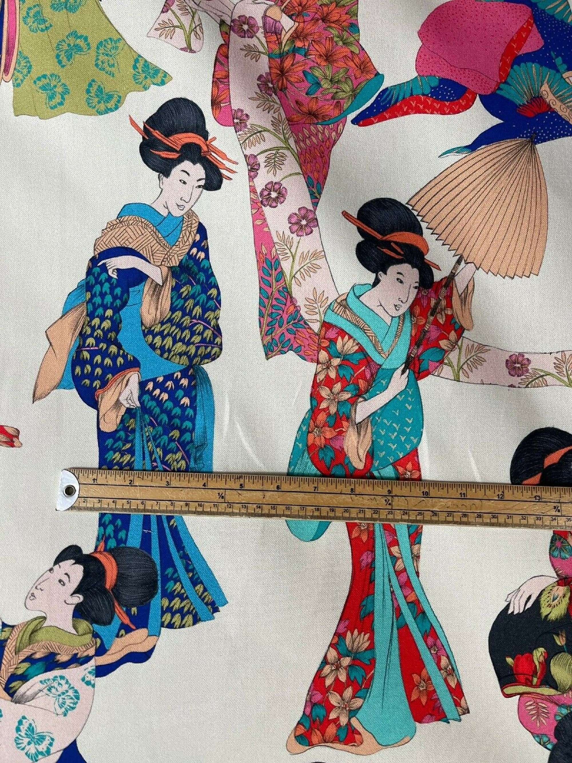 Beige Geisha Printed Cotton Fabric Sold by Meter Japanese Lady - Etsy