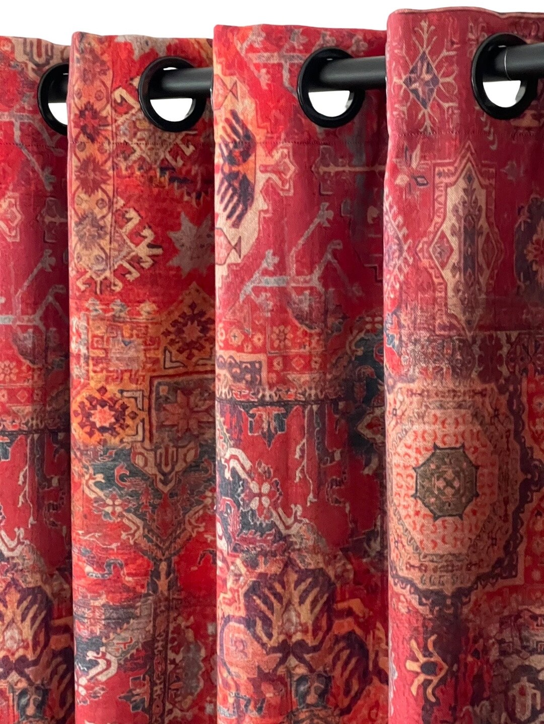 Curtains Rusty Red Oriental Printed Rug Kilim Pattern, Pencil Pleat ...