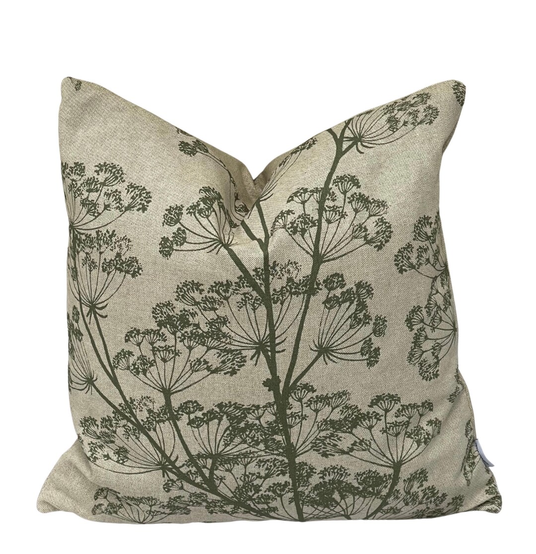 Green Cow Parsley Pillow Cover: Botanical Print Cotton Linen, Farmhouse ...