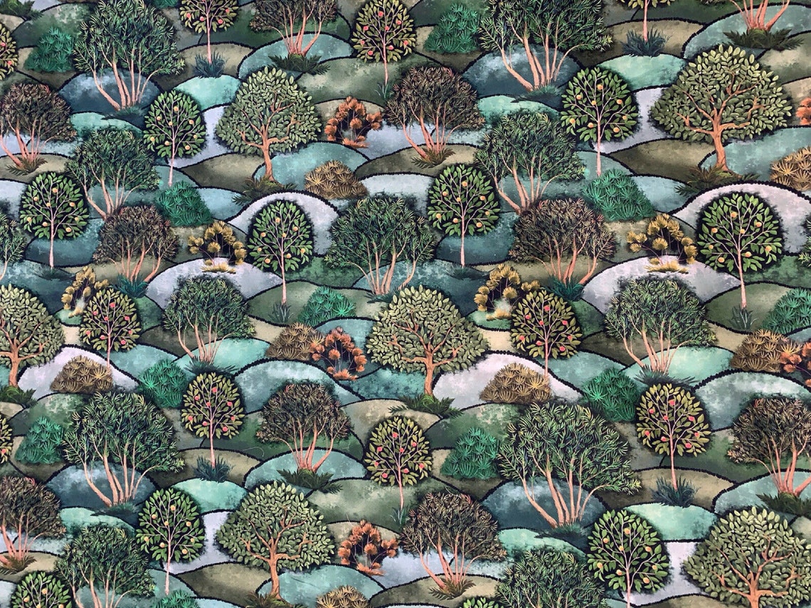 Hills Apple Trees Forest Art Craft Printed Cotton Fabric Sold - Etsy