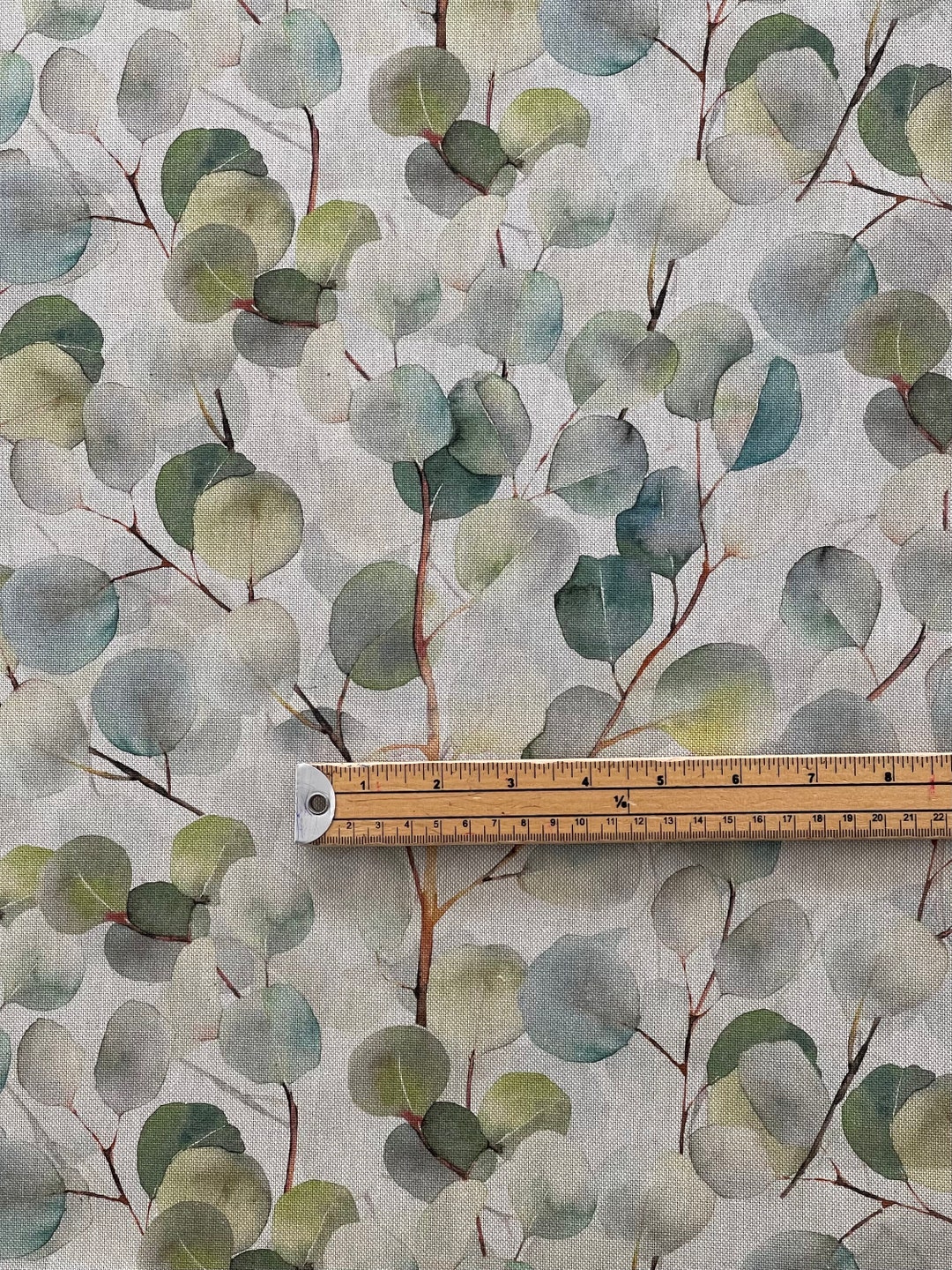 Eucalyptus Watercolors Printed Leaves and Branches on Cotton Linen Look ...